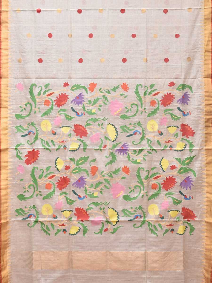 White Khadi Cotton Handloom Saree with Lotus Flower Pallu Design kh063 – Uppada