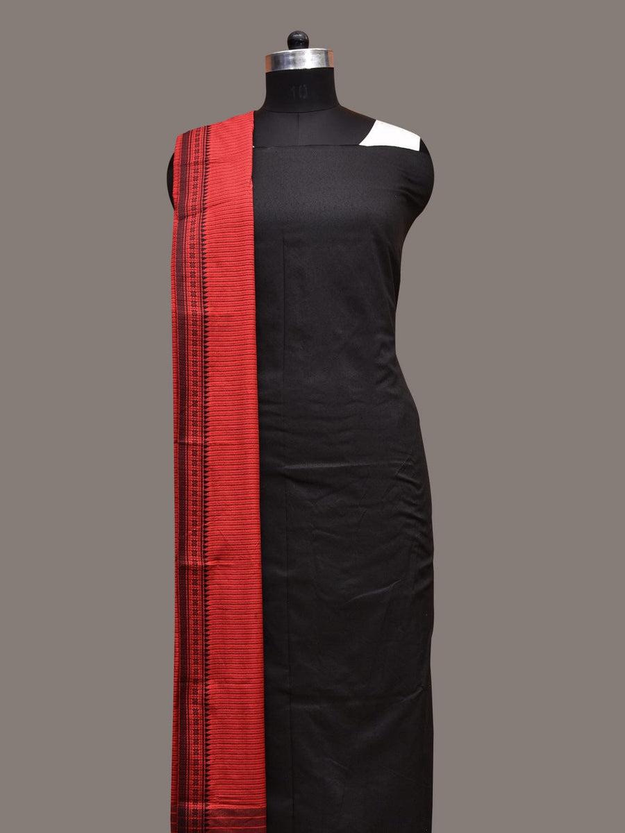 Black and Red Bamboo Cotton Dress Material with Dupatta and Plain Top ...