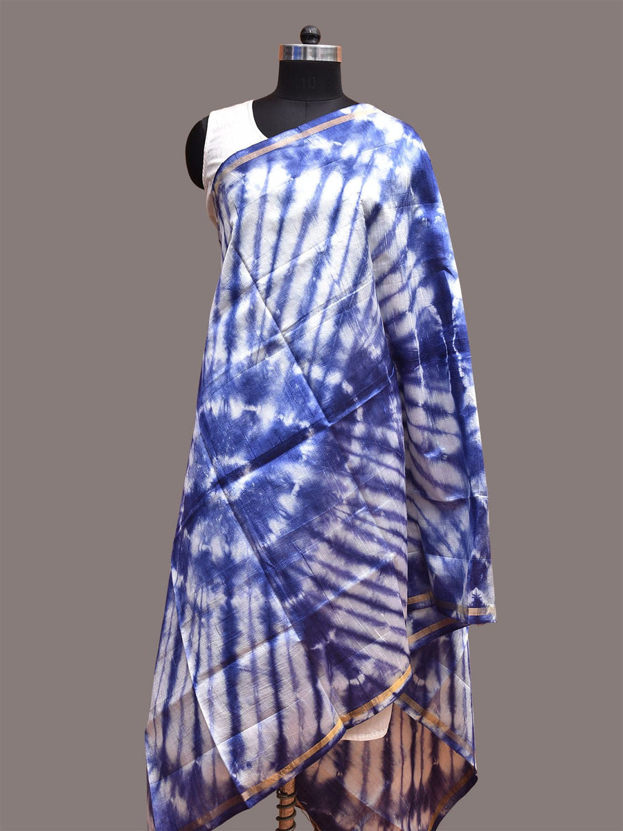 Blue and White Clamp Dyeing Cotton Silk Dupatta with Circular Design d ...
