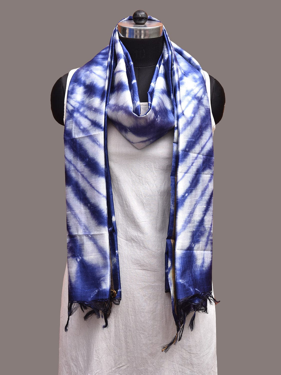 Blue and White Clamp Dyeing Cotton Silk Dupatta with Circular Design d ...