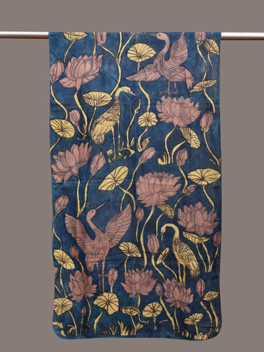 Blue Kalamkari Hand Painted Sico Stole with Lotus and Crane Design ds3 ...