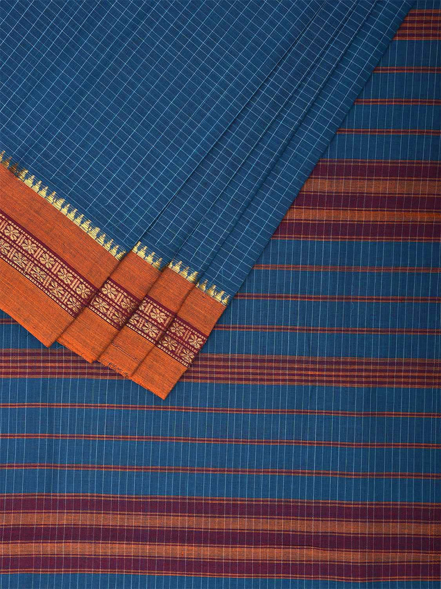 Blue Narayanpet Cotton Handloom Saree with Checks Design No Blouse np0 ...