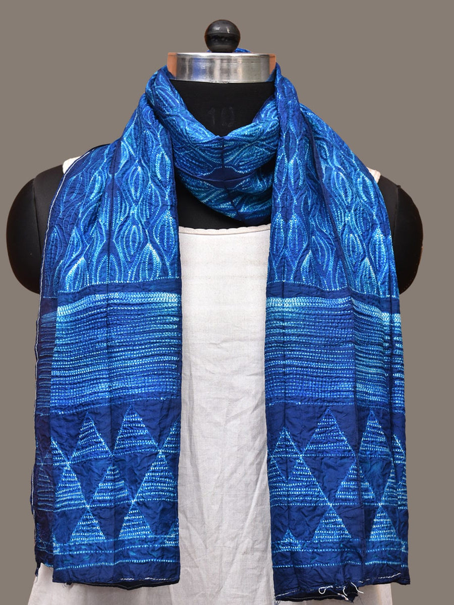 Blue Shibori Silk Handloom Stole with Grill Design ds3259 – Uppada