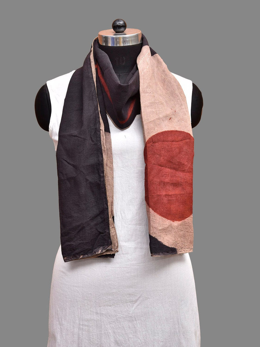 Cream and Black Kalamkari Hand Painted Sico Stole with Geometric Design ...
