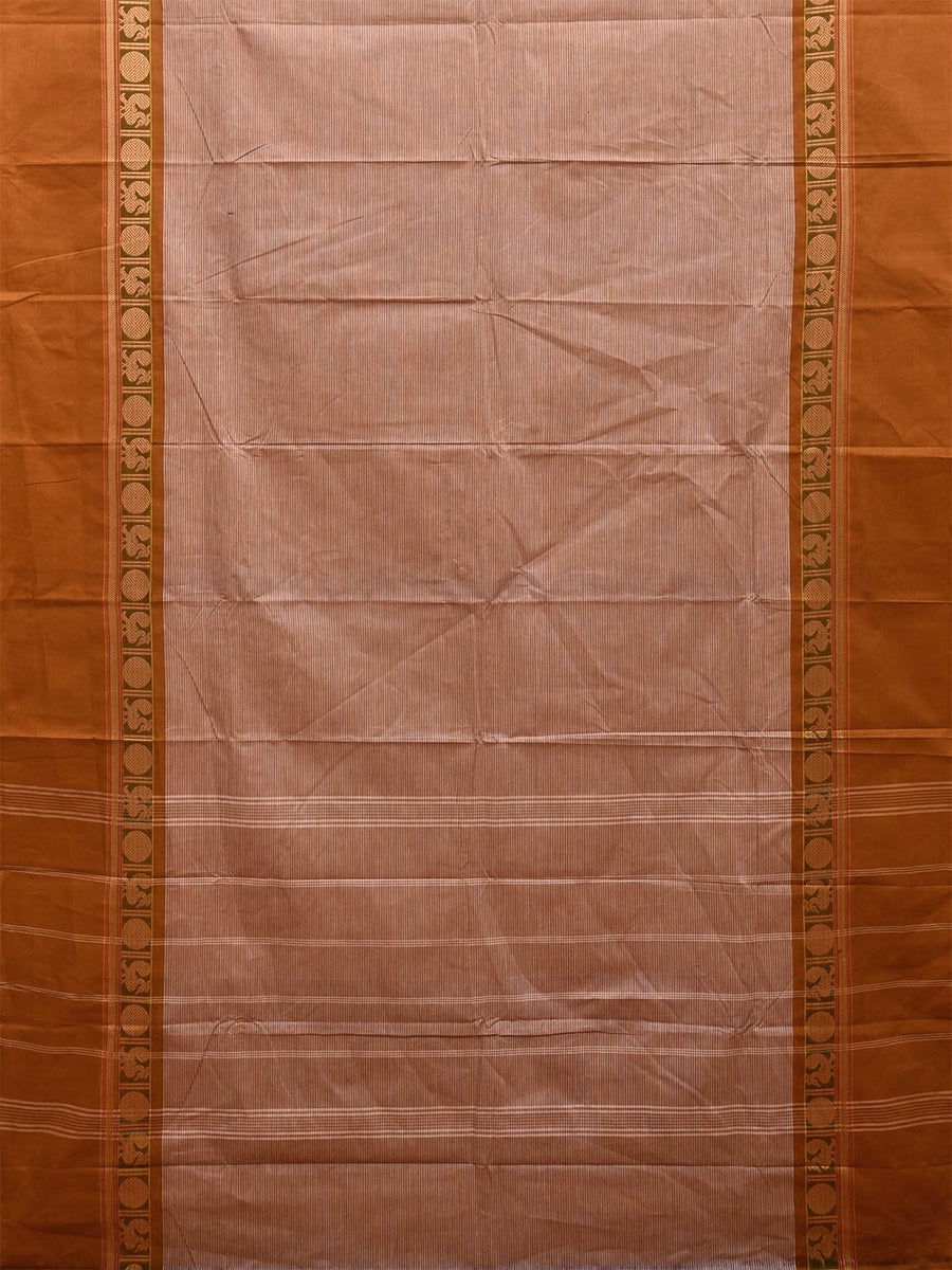 Cream and Mustard Kanchipuram 80s Cotton Plain Saree with Peacock-Rudr ...