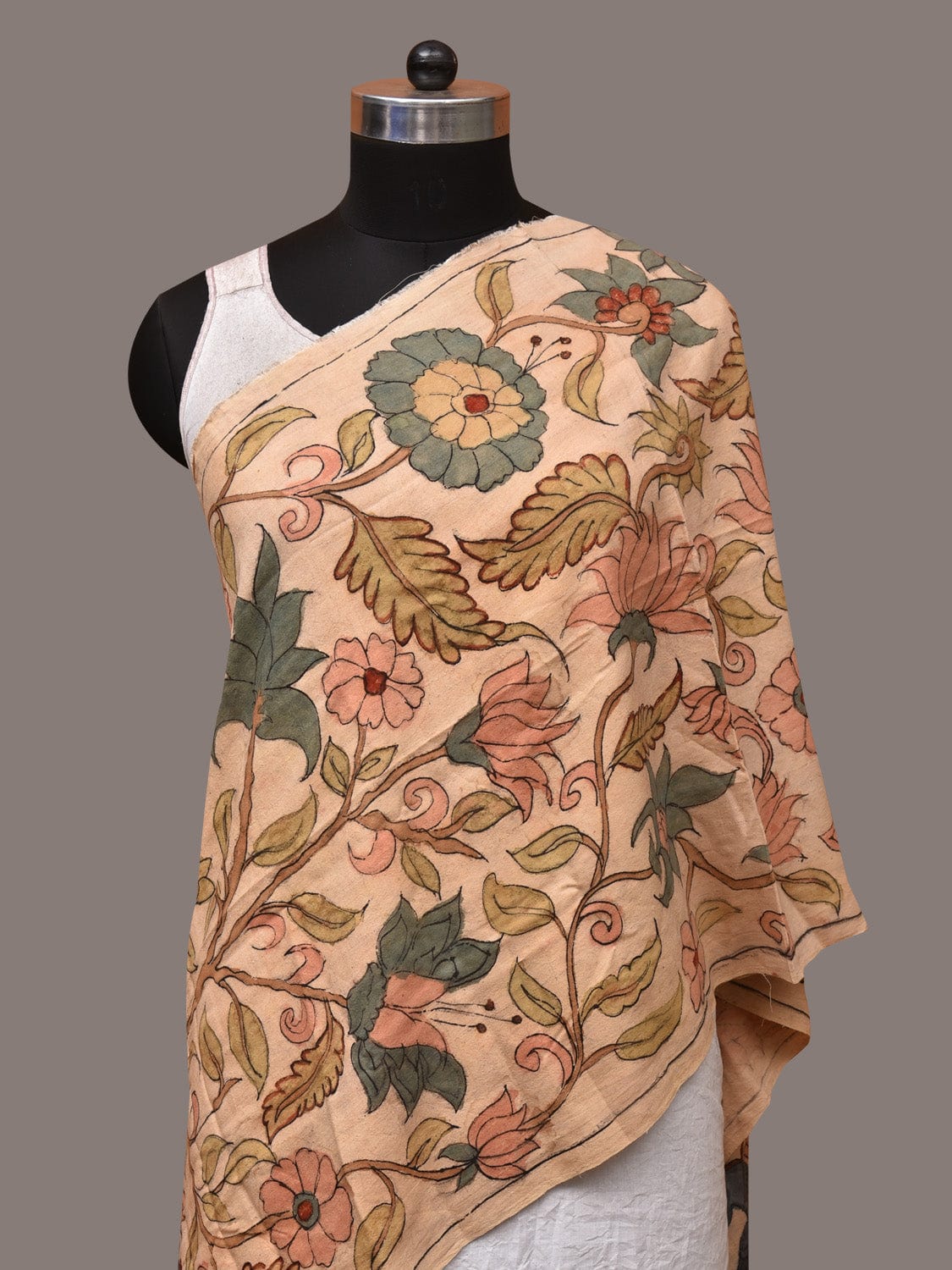 Cream Kalamkari Hand Painted Sico Stole with Tree of Life Design ds351 ...