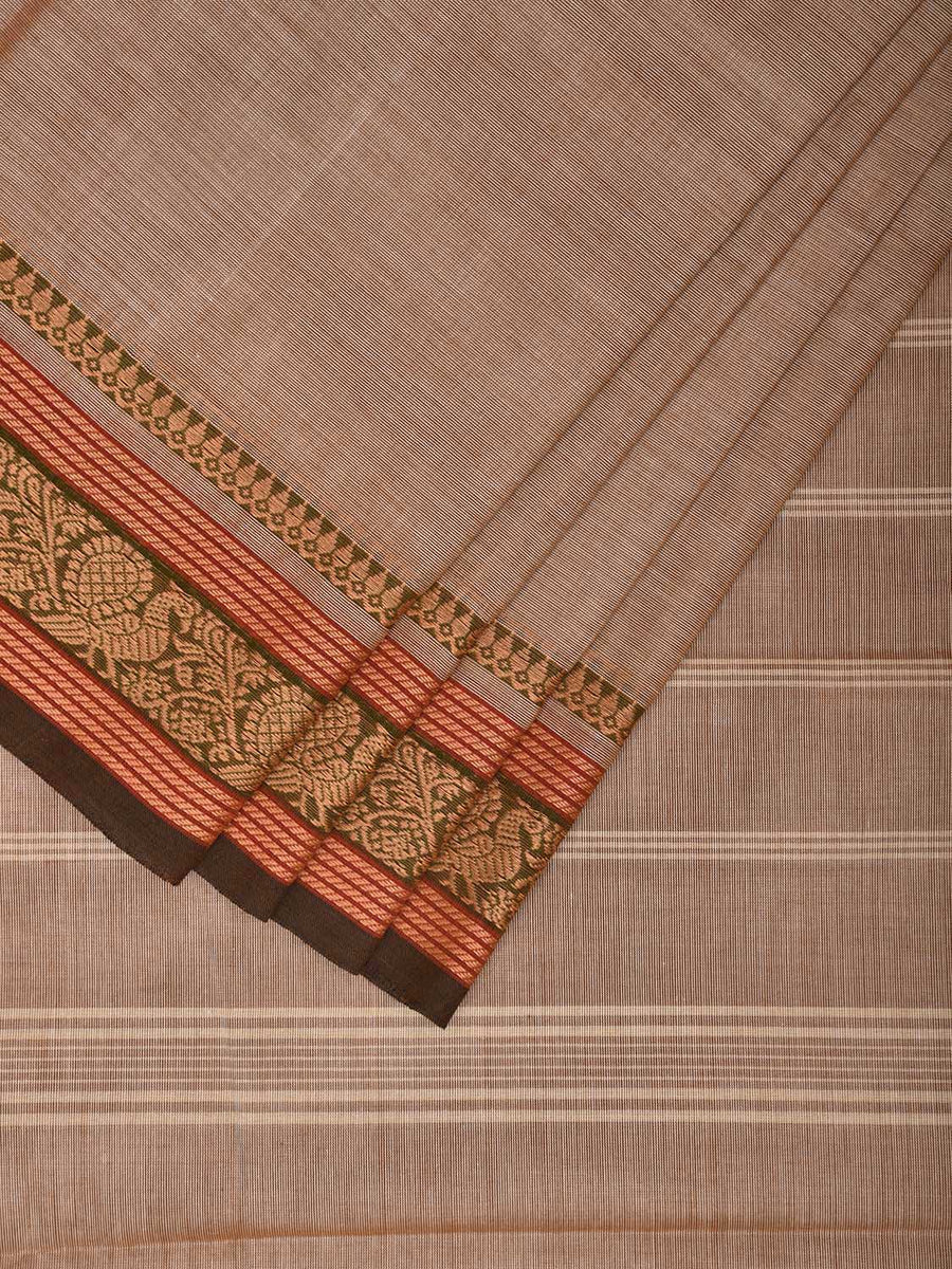 Cream Kanchipuram 80s Cotton Plain Saree with Peacock Border Design No ...