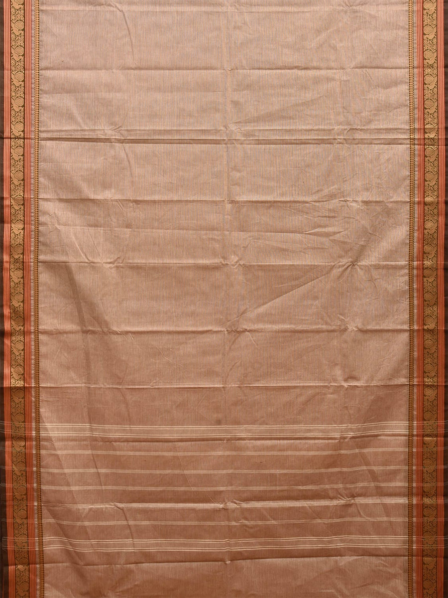 Cream Kanchipuram 80s Cotton Plain Saree with Peacock Border Design No ...