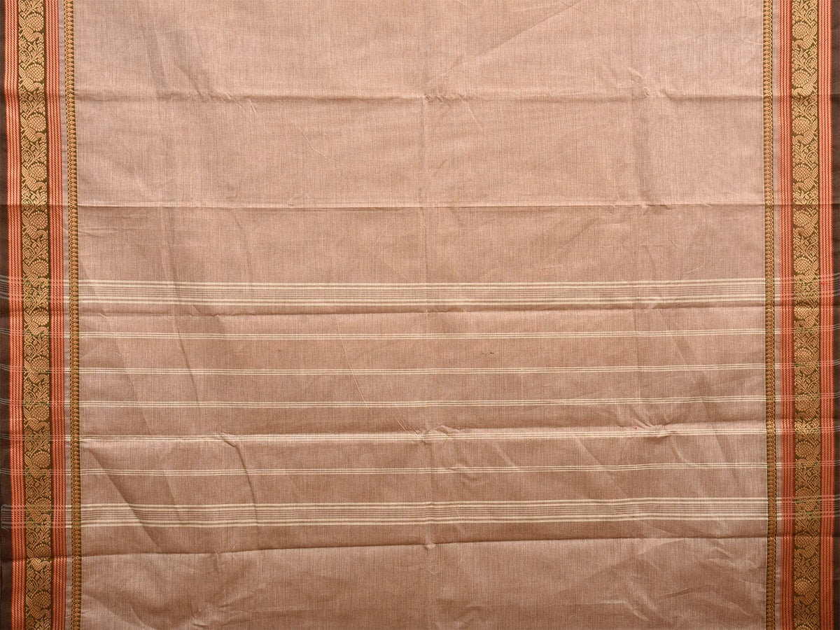 Cream Kanchipuram 80s Cotton Plain Saree with Peacock Border Design No ...