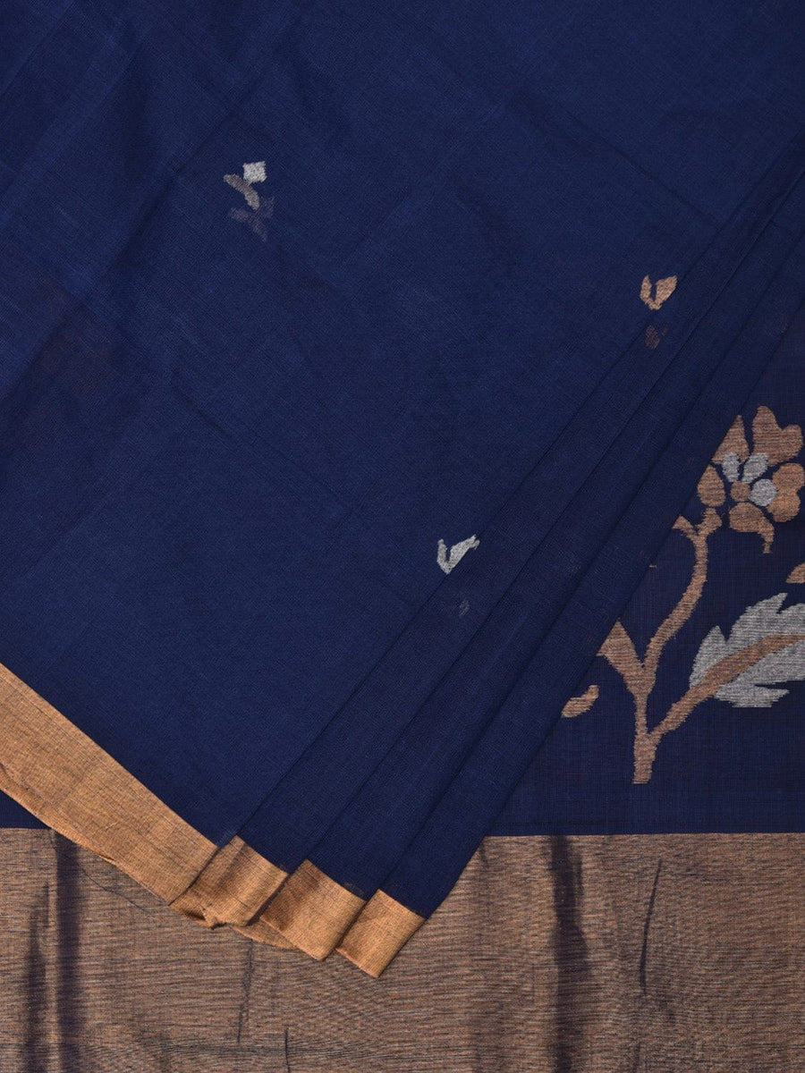Dark Blue Khadi Cotton Handloom Saree with Floral Pallu Design kh0668 ...