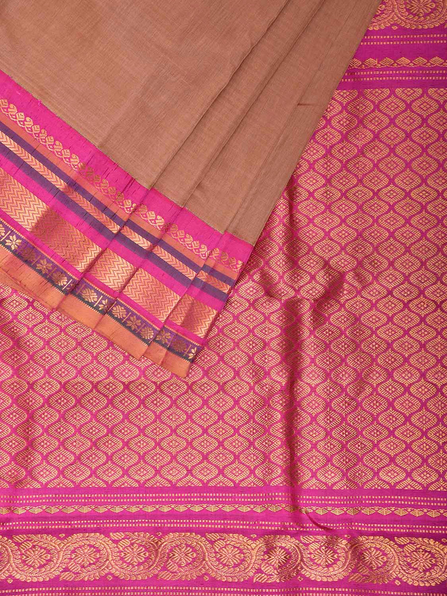 Fawn and Pink Gadwal Cotton Silk Handloom Saree with Pure Silk Border ...