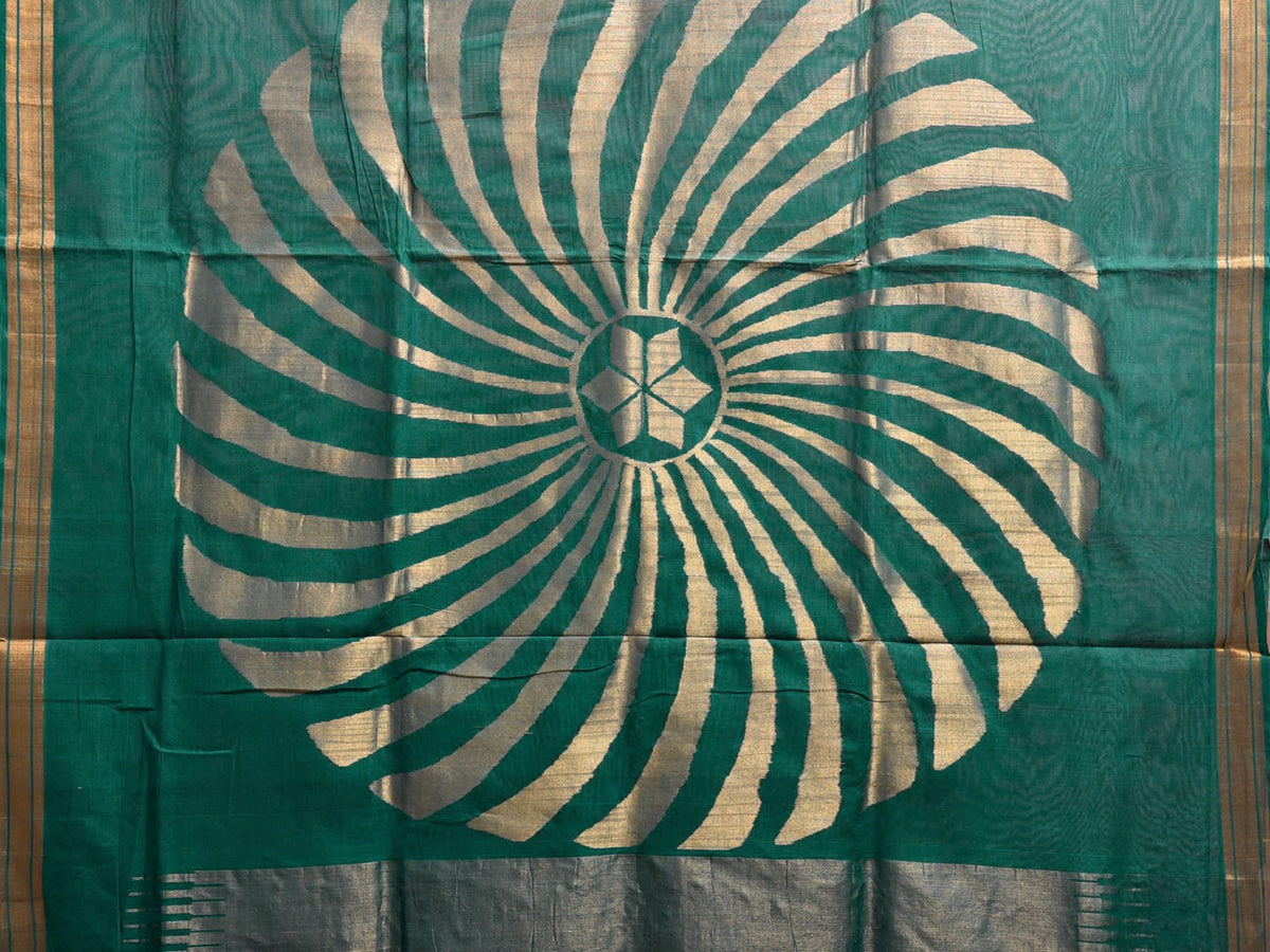 Green Khadi Cotton Handloom Saree with Circle Pallu Design kh0714 – Uppada