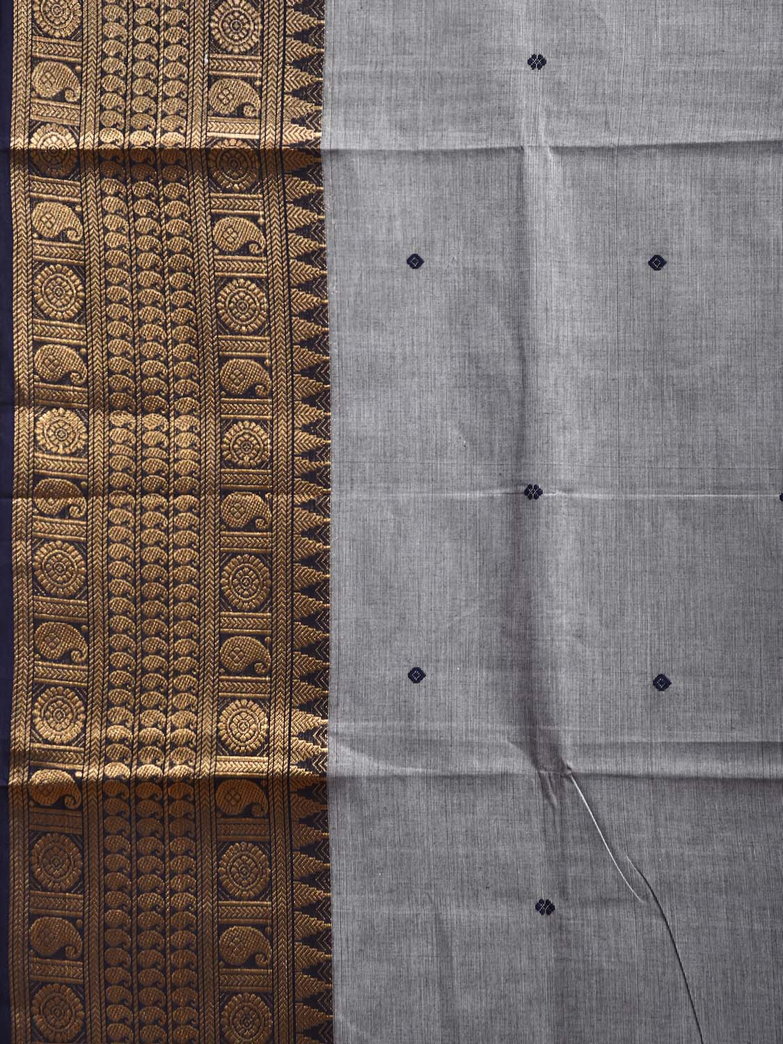 Grey and Black Kanchipuram Cotton Saree with Body Buta and Border ...