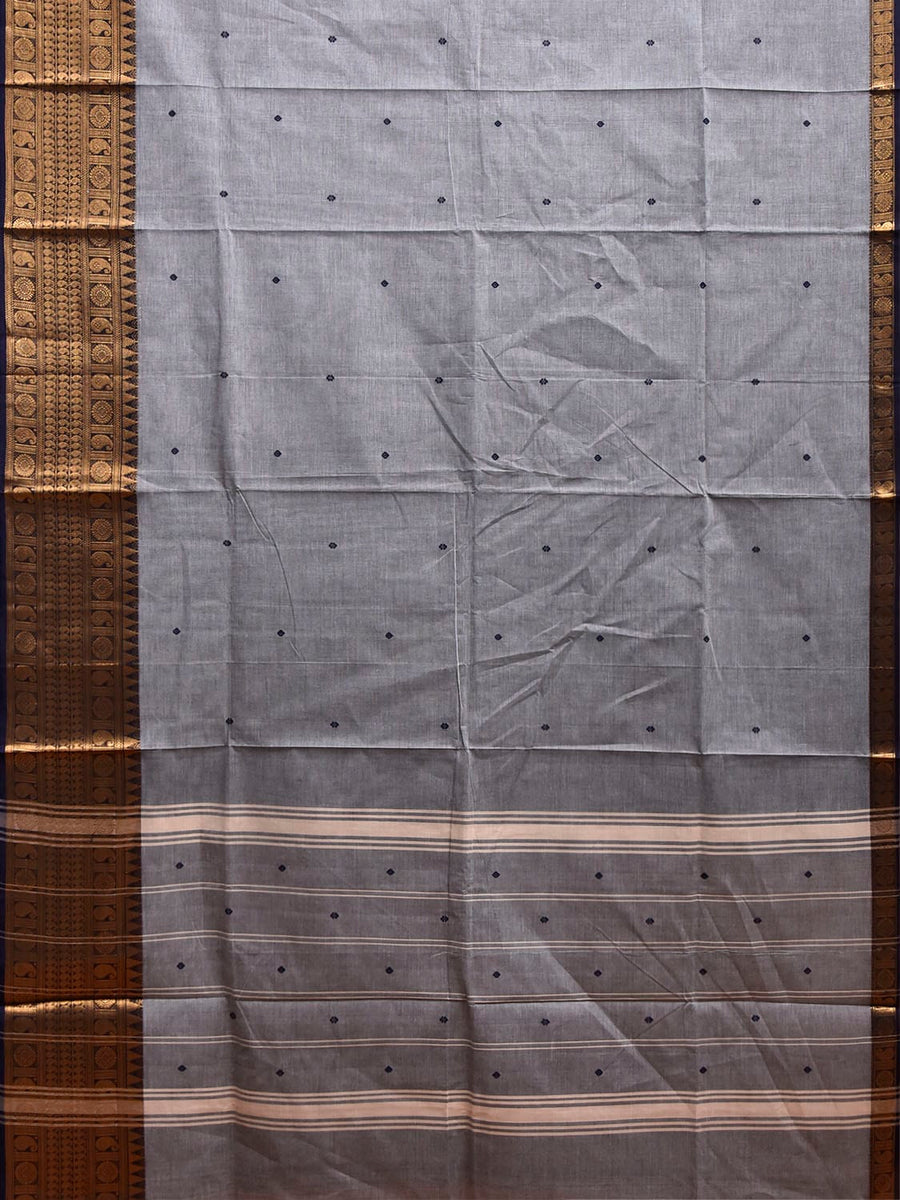 Grey and Black Kanchipuram Cotton Saree with Body Buta and Border ...