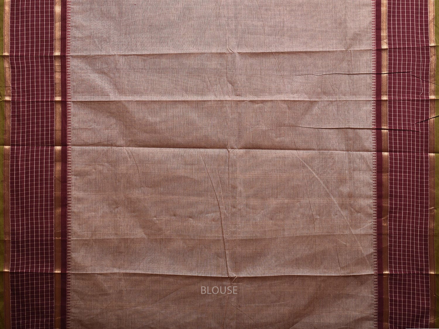 Khaki and Brown Kanchipuram Cotton Plain Saree with Strips Pallu and C ...