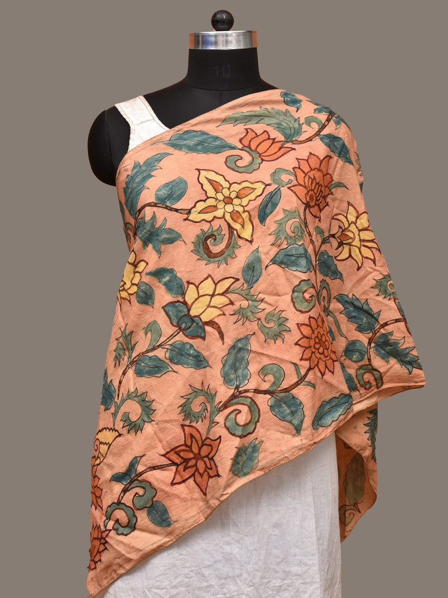 Light Orange Kalamkari Hand Painted Sico Stole with Floral Design ds32 ...