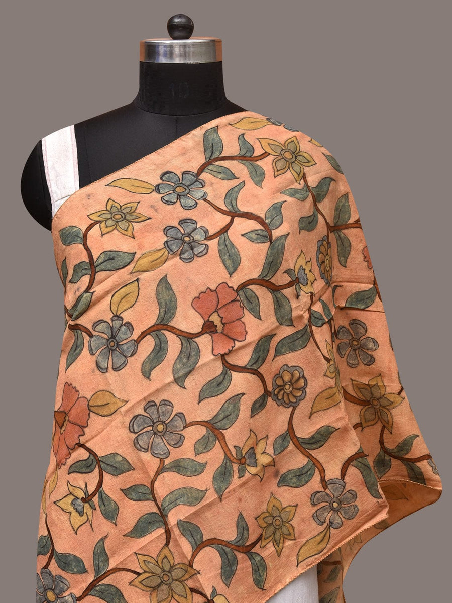 Light Orange Kalamkari Hand Painted Sico Stole with Floral Design ds34 ...