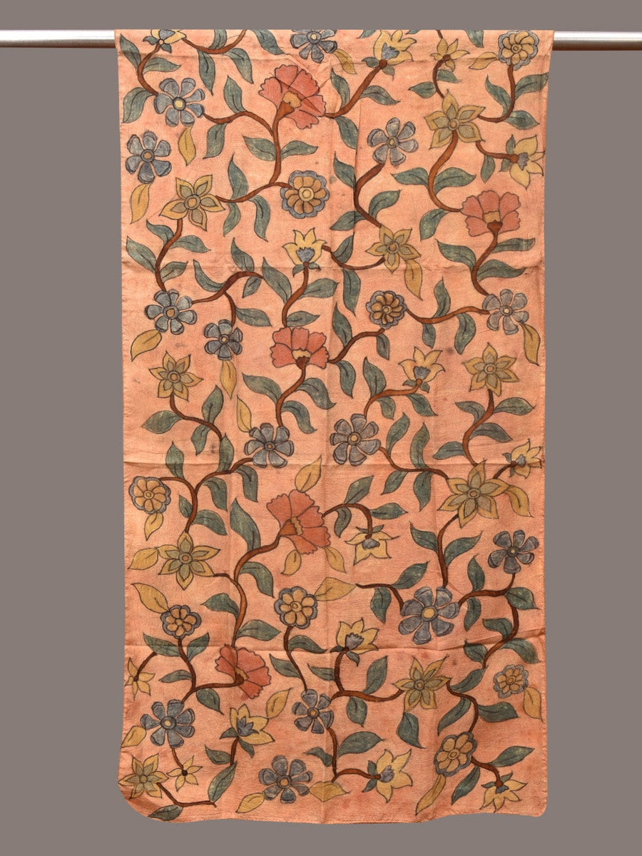 Light Orange Kalamkari Hand Painted Sico Stole with Floral Design ds34 ...