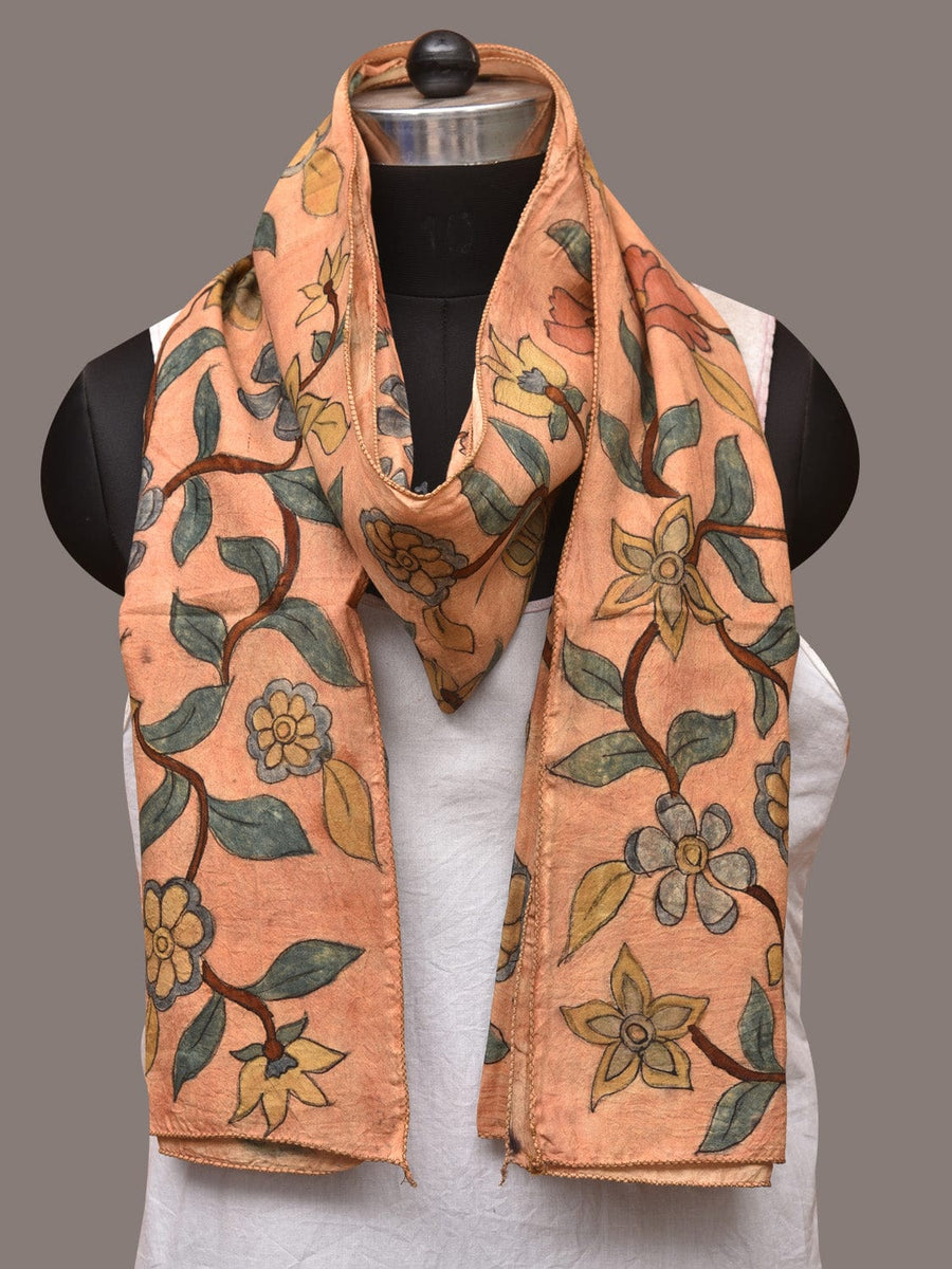 Light Orange Kalamkari Hand Painted Sico Stole with Floral Design ds34 ...