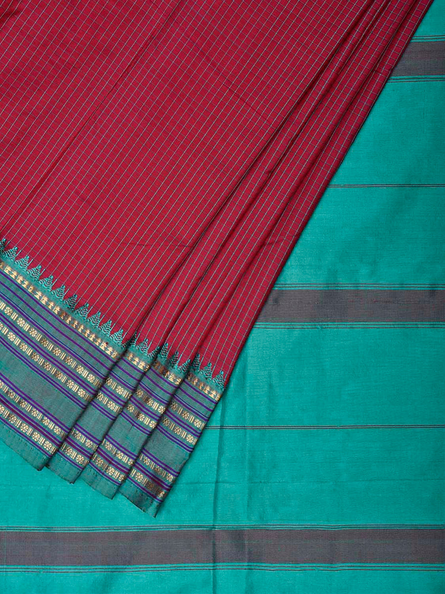 Maroon and Turquoise Narayanpet Silk Saree with Checks Design np1546 ...