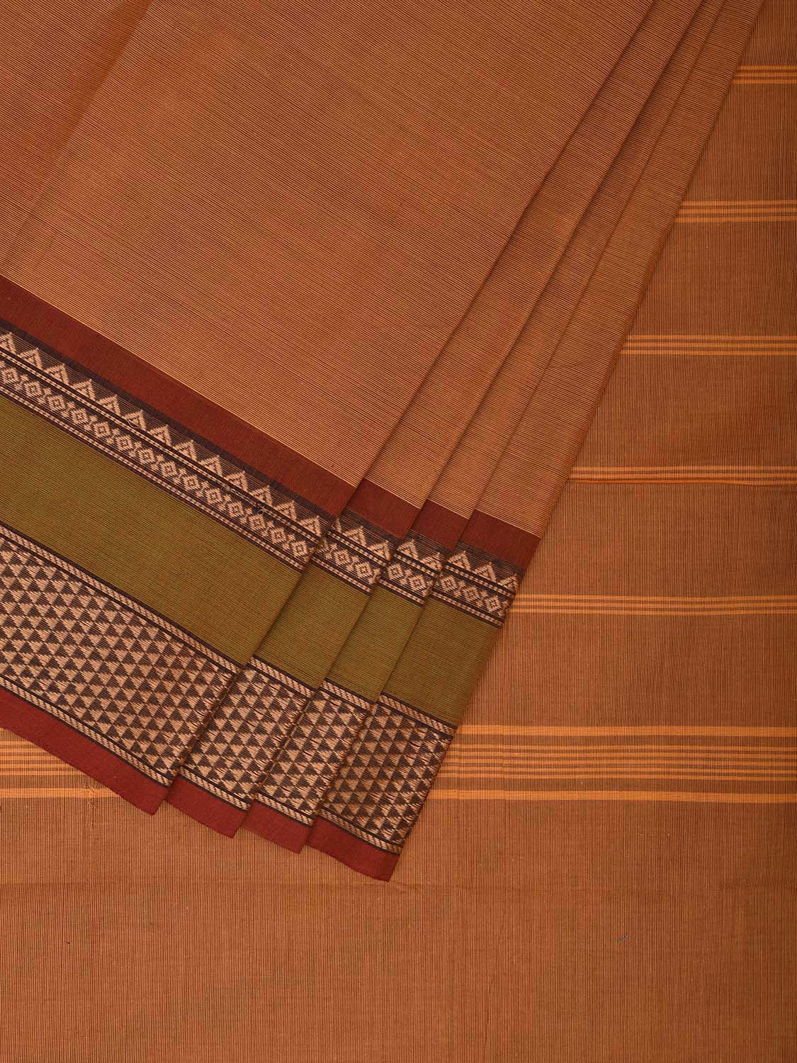 Mustard Kanchipuram 80s Cotton Plain Saree with Strips Pallu and Borde ...
