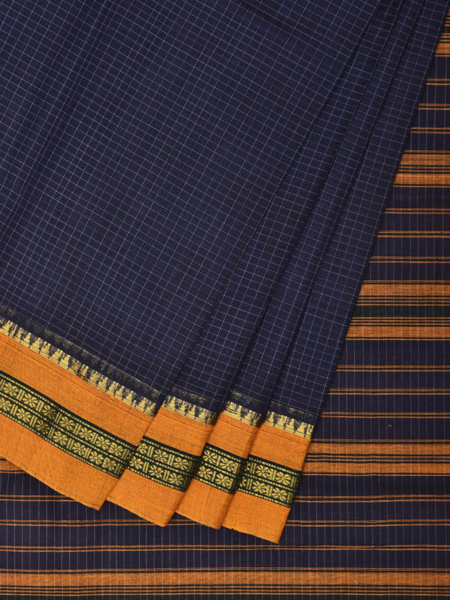 Navy Narayanpet Cotton Handloom Saree with Checks Design No Blouse np0 ...