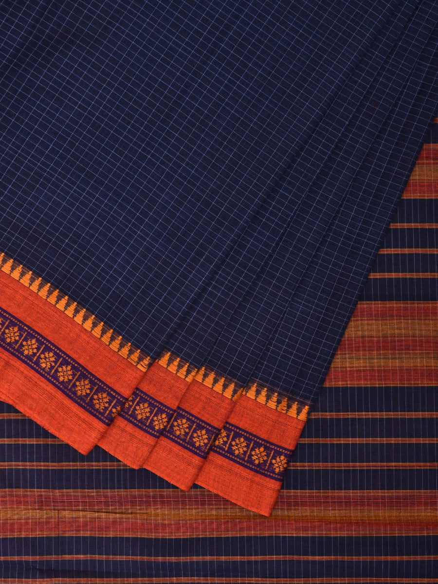Navy Narayanpet Cotton Handloom Saree with Checks Design No Blouse np0 ...