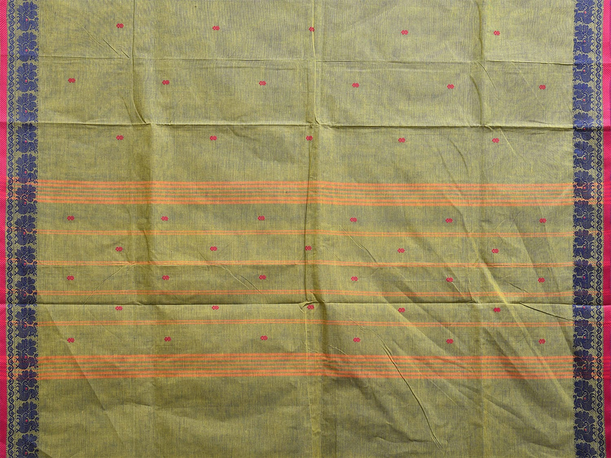 Olive Kanchipuram Cotton Saree with Peacocks Border Design k0813 – Uppada
