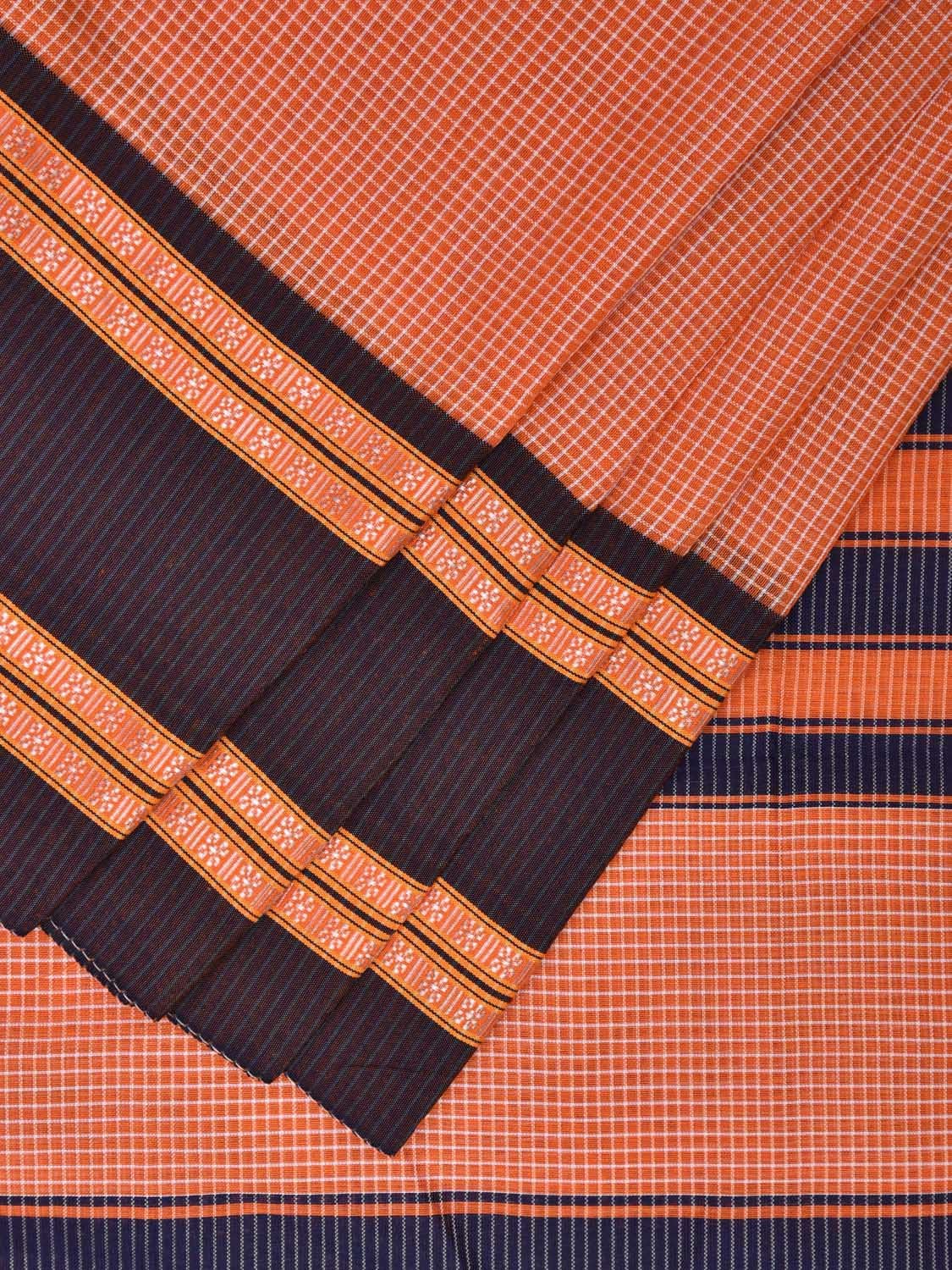 Orange and Dark Blue Bamboo Cotton Saree with Small Checks Design No B ...