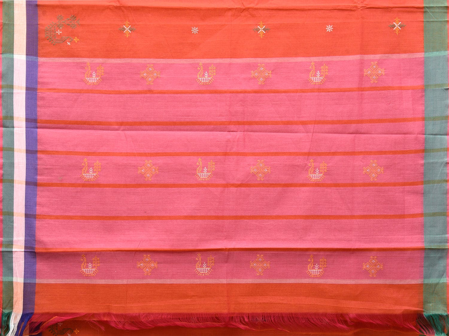 Orange and Pink Kasuti Mangalgiri Cotton Saree with Body Buta and ...