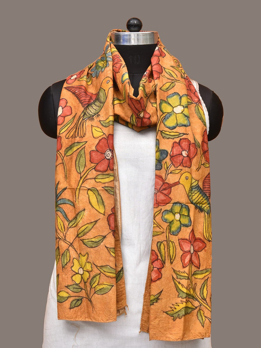 Orange Kalamkari Hand Painted Sico Stole with Floral Design ds3301 – Uppada