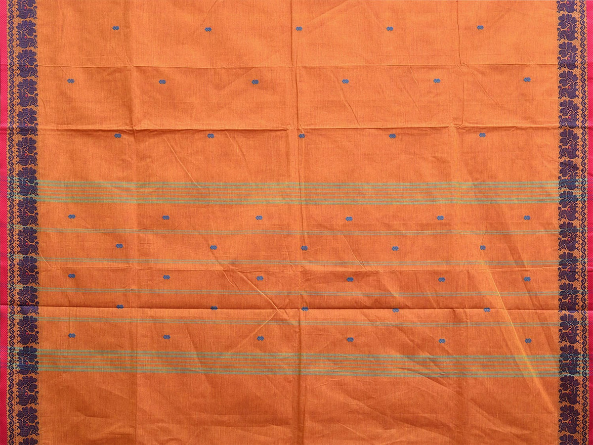 Orange Kanchipuram Cotton Saree with Peacocks Border Design k0814 – Uppada