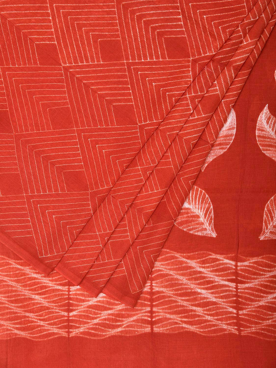 Orange Shibori Sico Saree with Grill and Leaves Pallu Design o0763 – Uppada