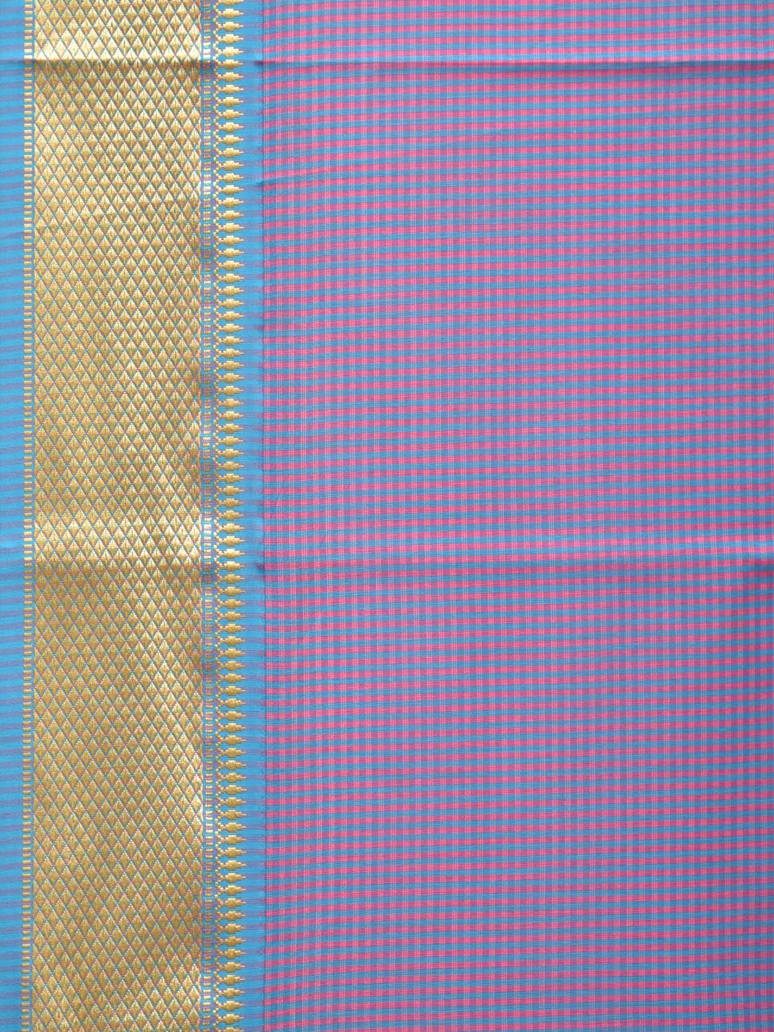 Pink and Blue Bamboo Cotton Saree with Small Checks Design No Blouse b ...