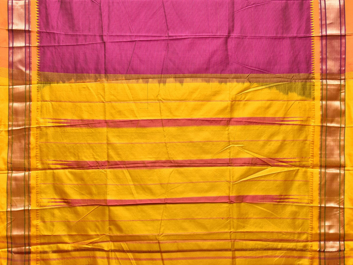 Pink and Yellow Narayanpet Silk Saree with Strips Design No Blouse np0 ...