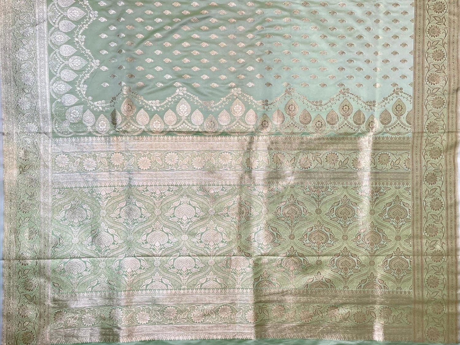 Pista Banaras Katan Silk Saree with Body Butti and Border Design b0401 ...