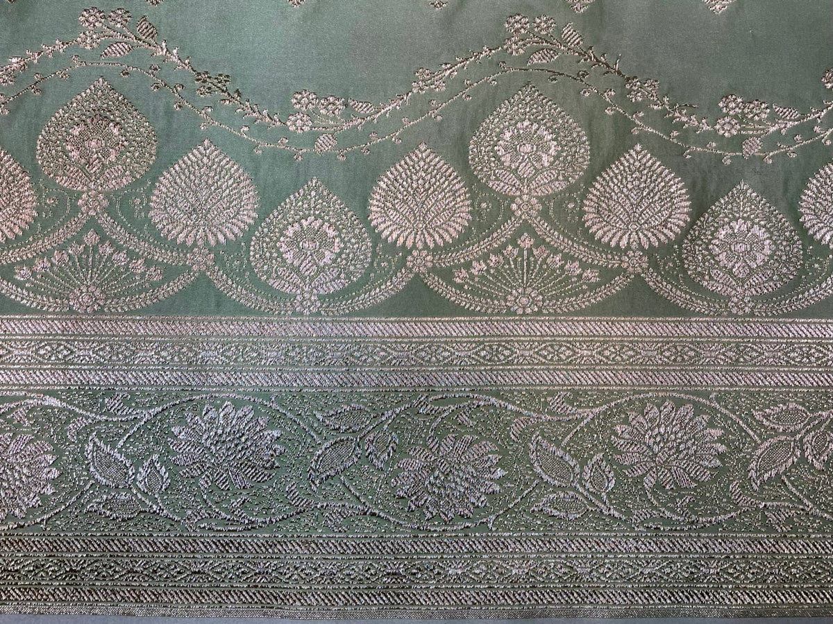 Pista Banaras Katan Silk Saree with Body Butti and Border Design b0401 ...