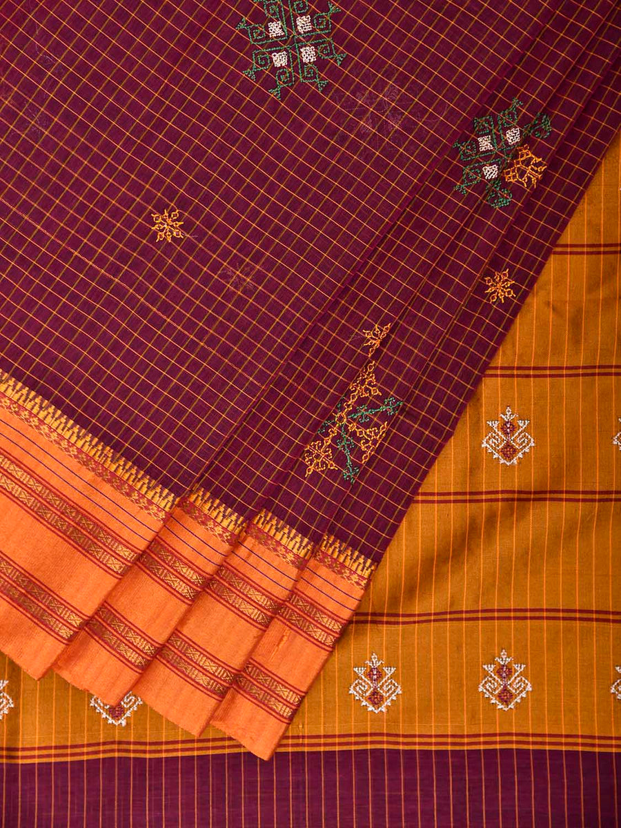 Purple and Yellow Kasuti Cotton Viscose Saree with Elephant Buta and C ...