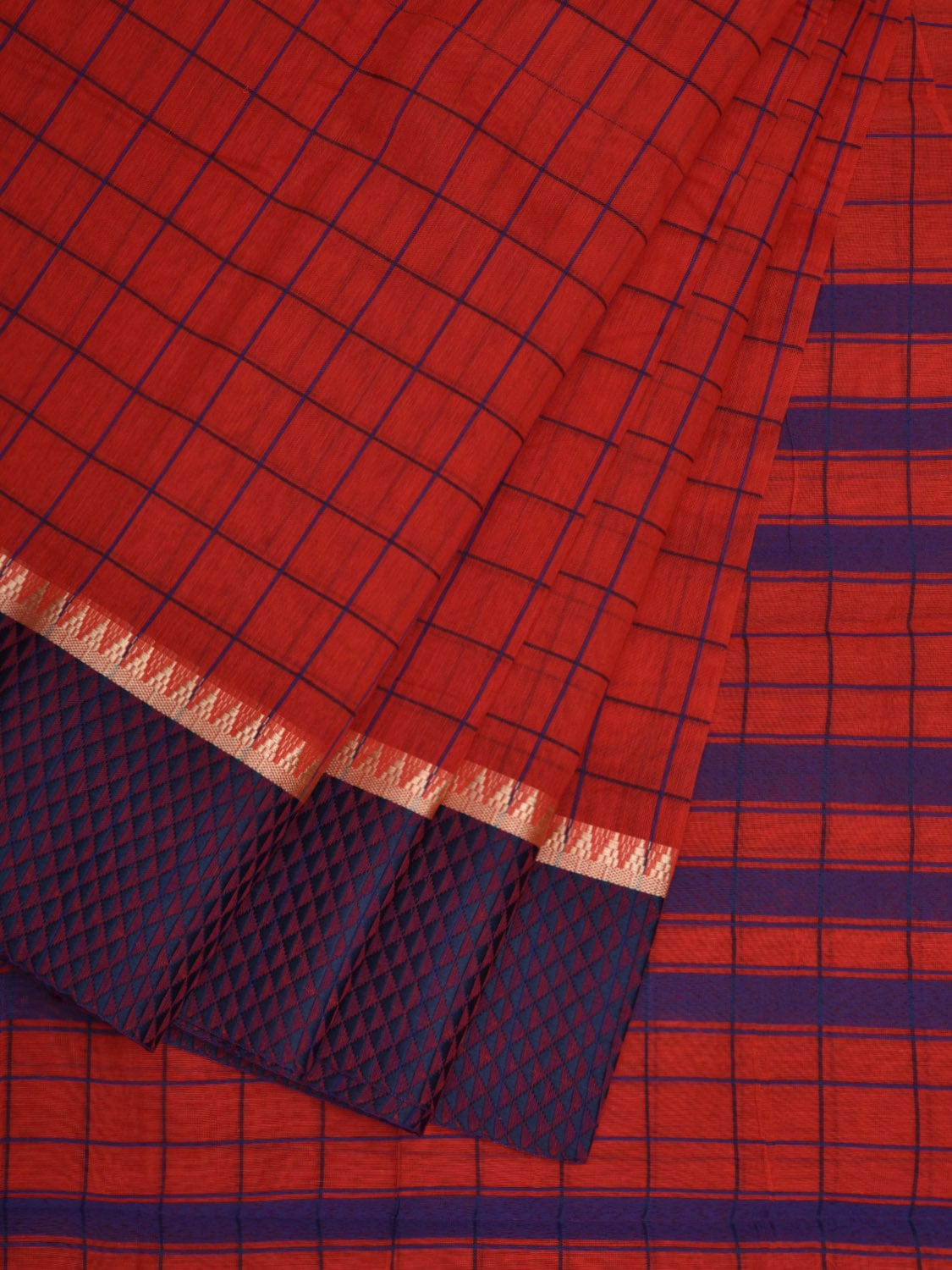 Red Bamboo Cotton Saree with Checks Design bc0041 – Uppada