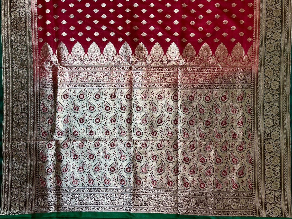 Red Banaras Katan Silk Saree with Body Butti and Border Design b0361s ...