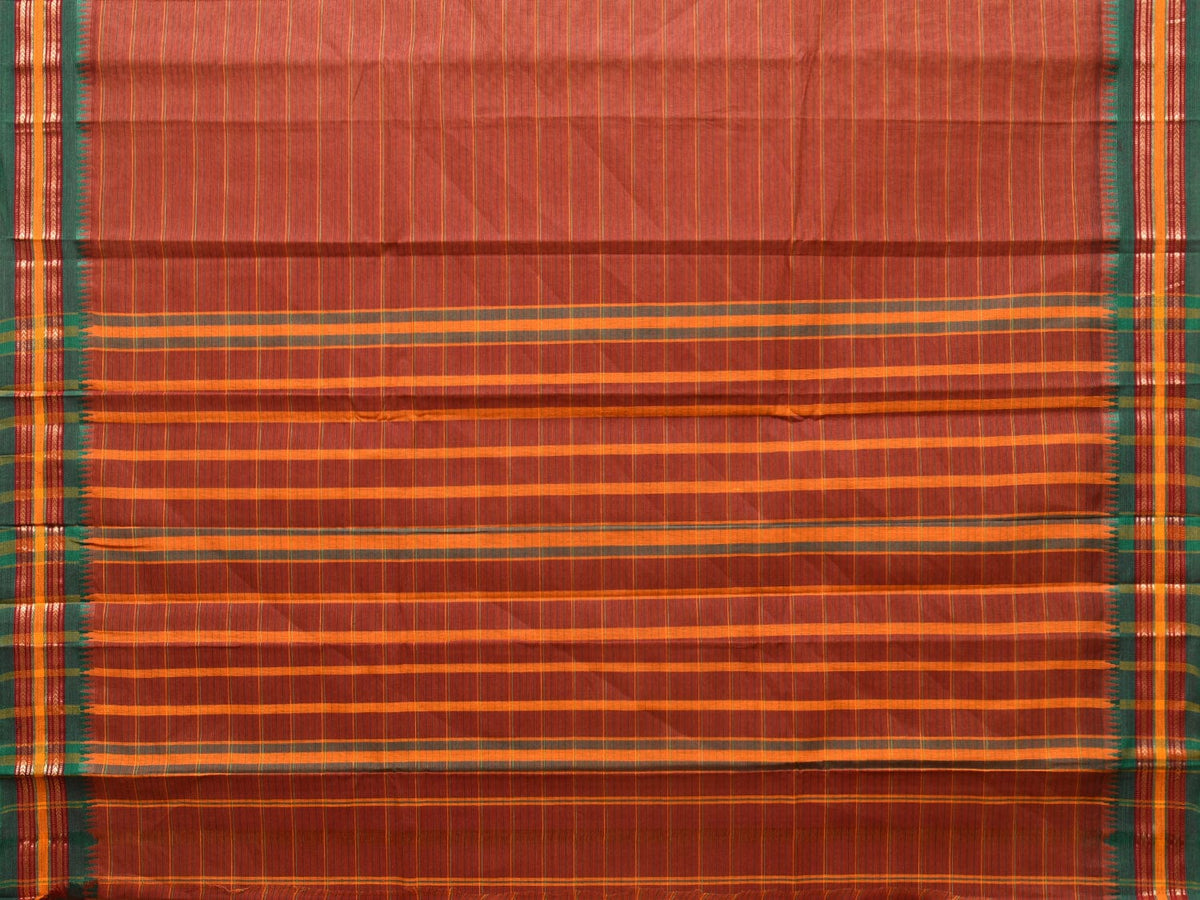 Rust Narayanpet Cotton Handloom Saree with Strips Design No Blouse np0 ...