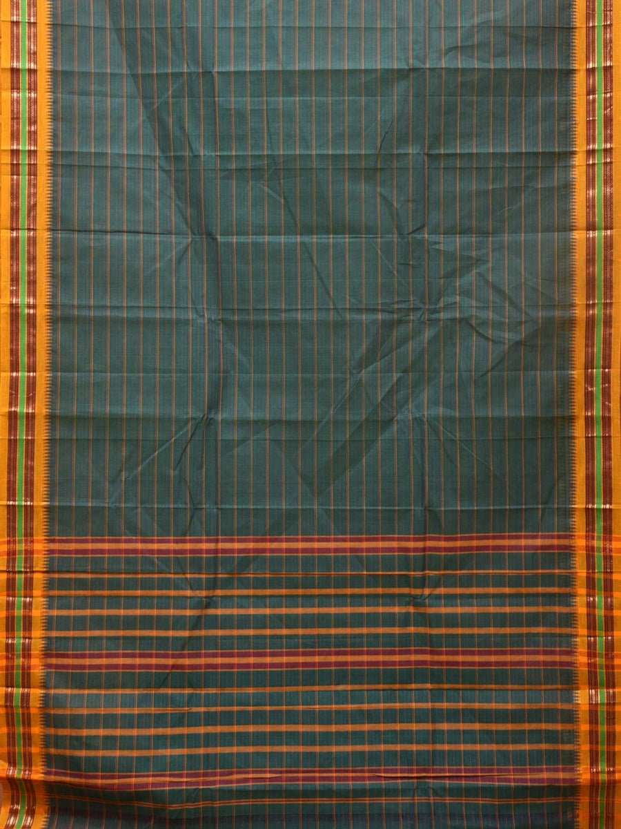 Teal Narayanpet Cotton Handloom Saree with Strips Design No Blouse np0 ...