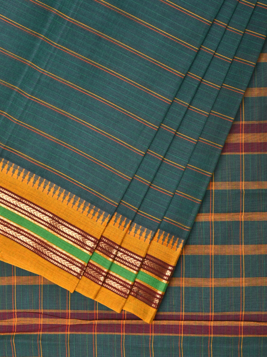 Teal Narayanpet Cotton Handloom Saree with Strips Design No Blouse np0 ...