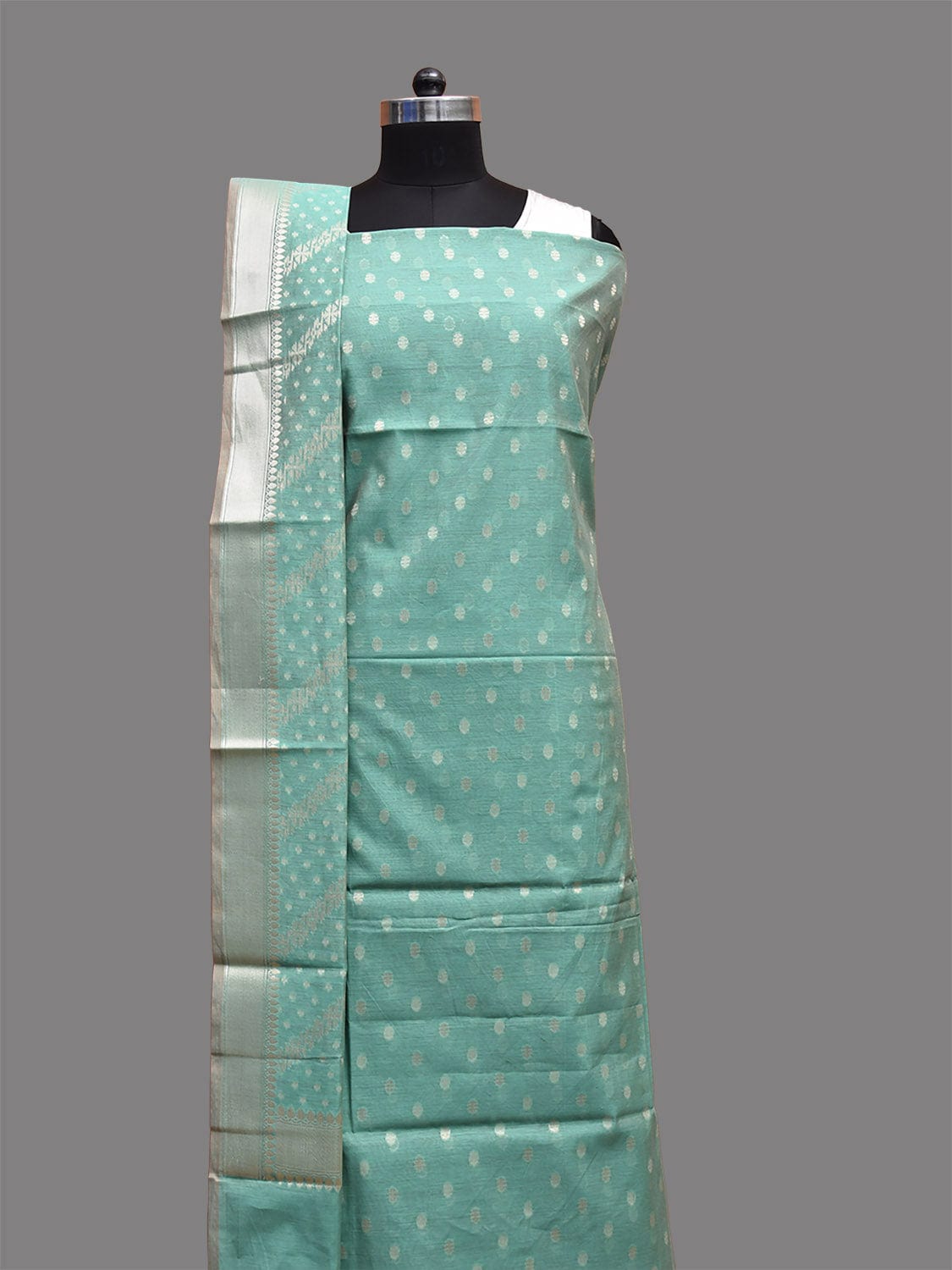 Turquoise Banaras Cotton Viscose Dress Material with Dupatta, Top and ...
