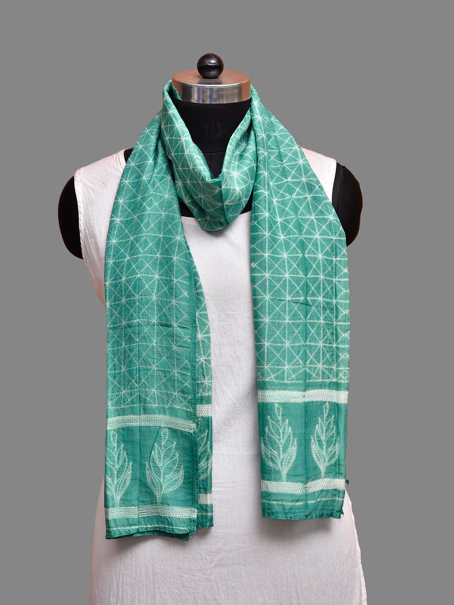 Turquoise Shibori Cotton Silk Stole with All Over Grill Design ds3977 ...