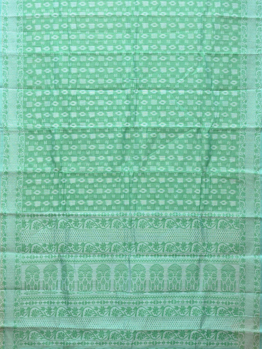 Turquoise Special Cotton 80s Double Cloth with Buta and Border Design ...