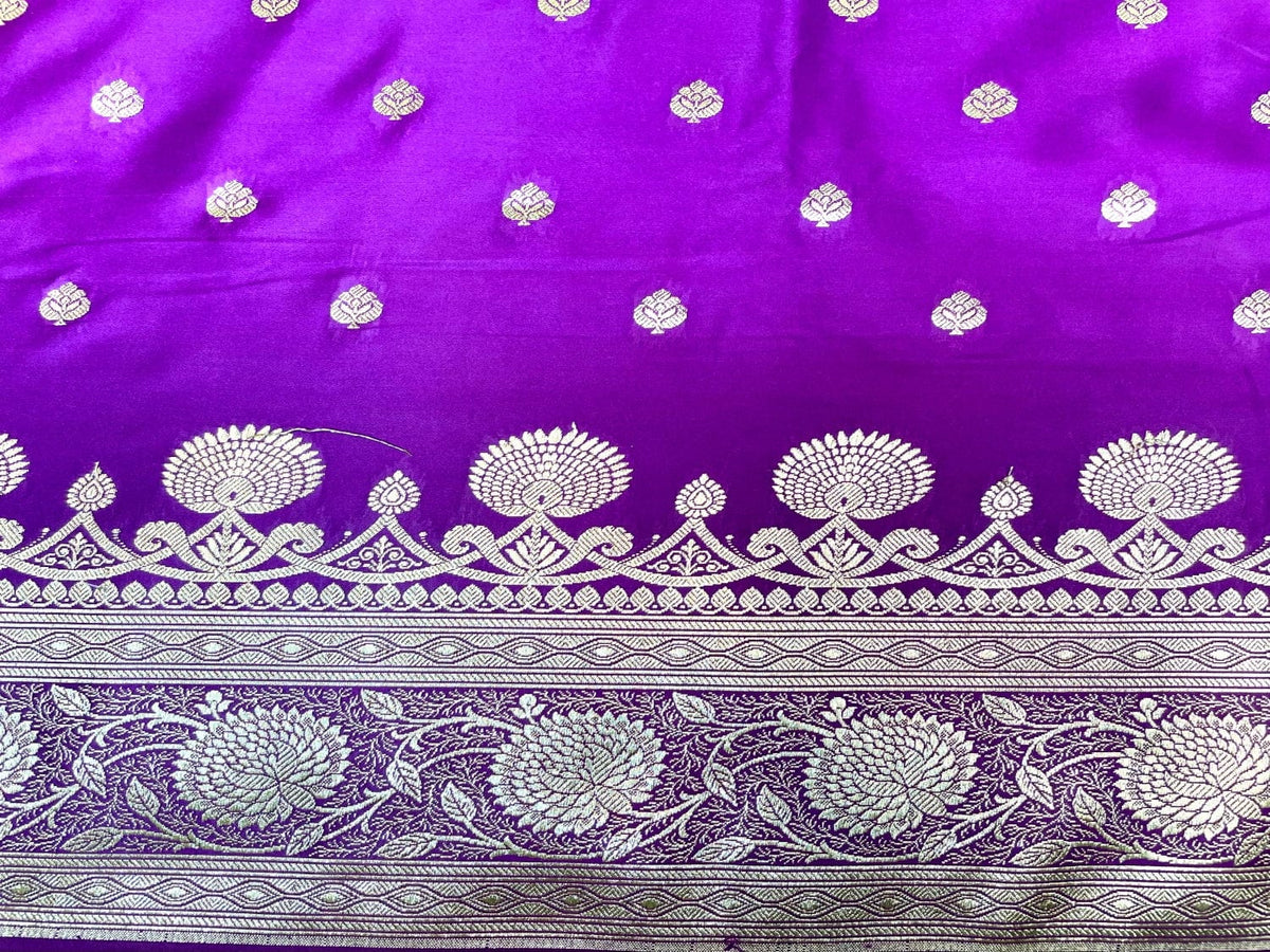 Violet Banaras Katan Silk Saree with Body Butti and Border Design b040 ...