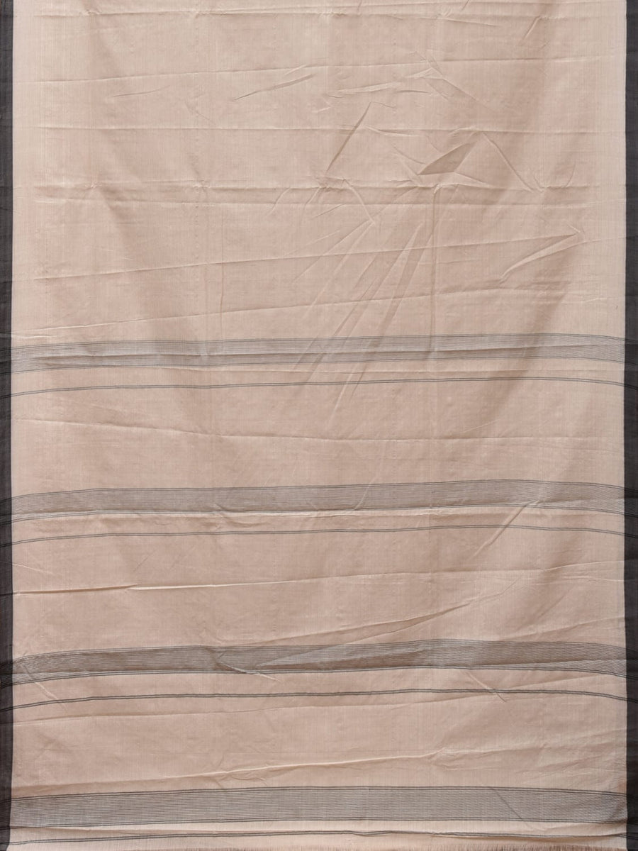 White Cotton Handloom Plain Saree with Strips Pallu Design o0451 – Uppada