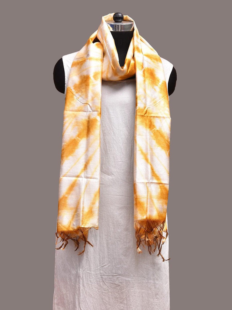 Yellow and White Clamp Dyeing Cotton Silk Dupatta with Circular Design ...