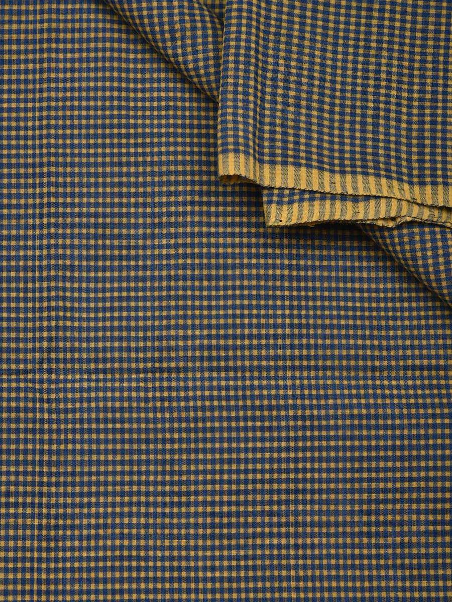 Blue and Yellow Cotton Handloom 2.5mts Fabric with Small Checks Design ...